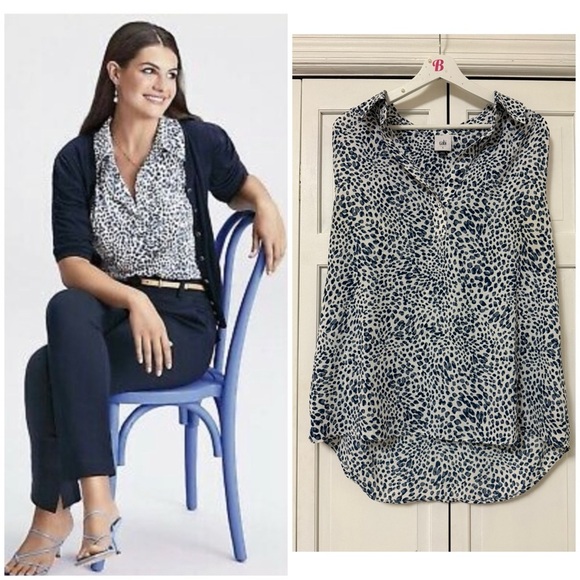 CAbi | Tops | Cabi Catwalk Top Sleeveless Blue Cheetah Print Popover ...